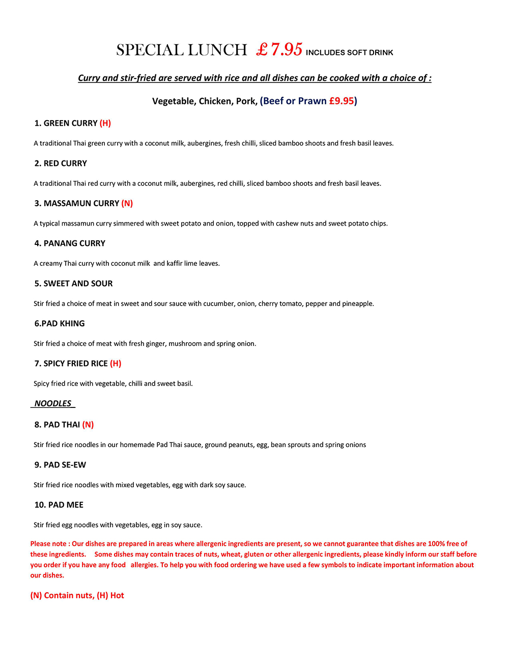 Restaurants | Ruislip | Kin Dee Thai Restaurant | lunch menu